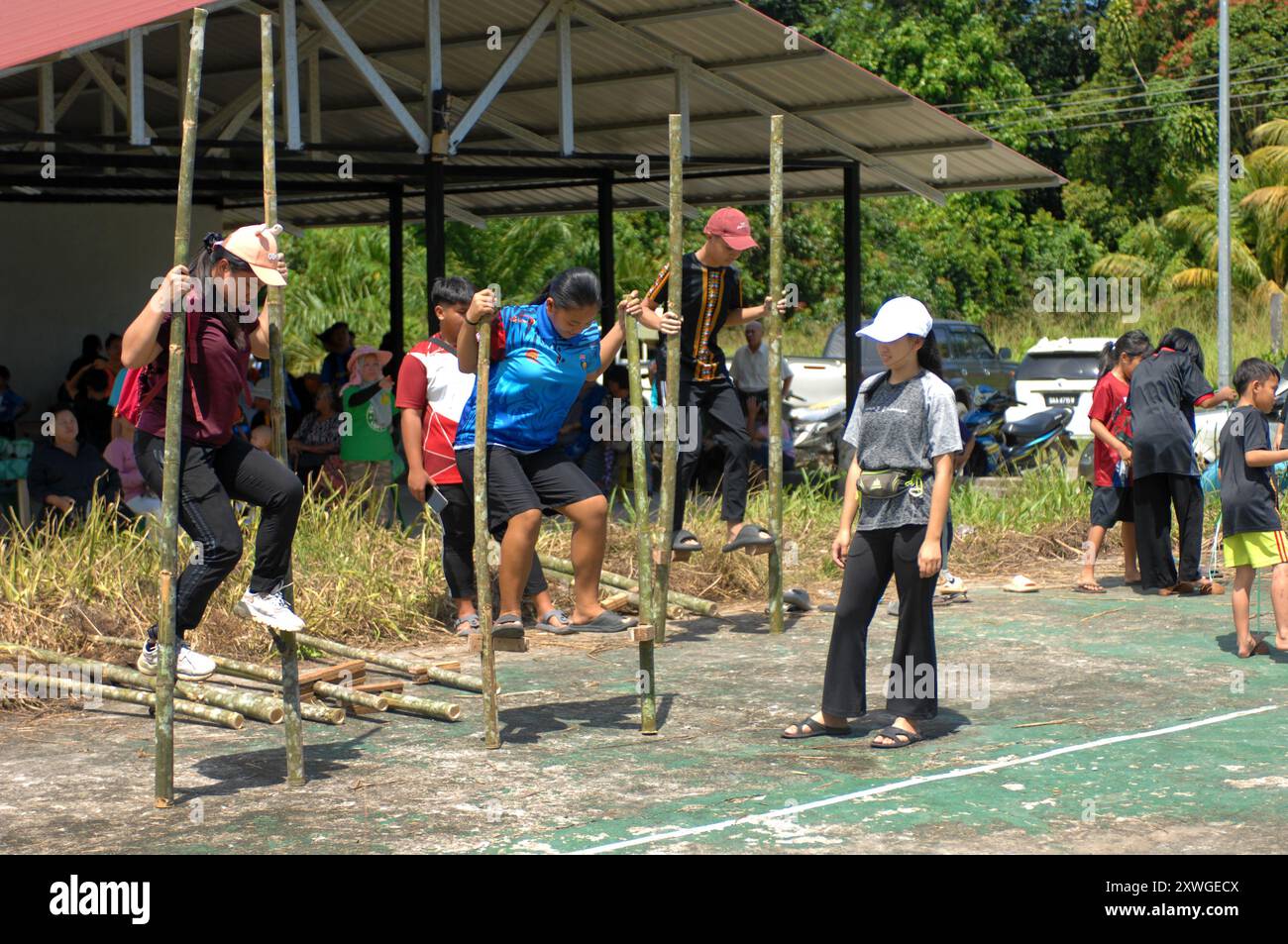 Stilt races ar local festival, Bongkud, Ranau, Sabah, Malaysia Stock ...
