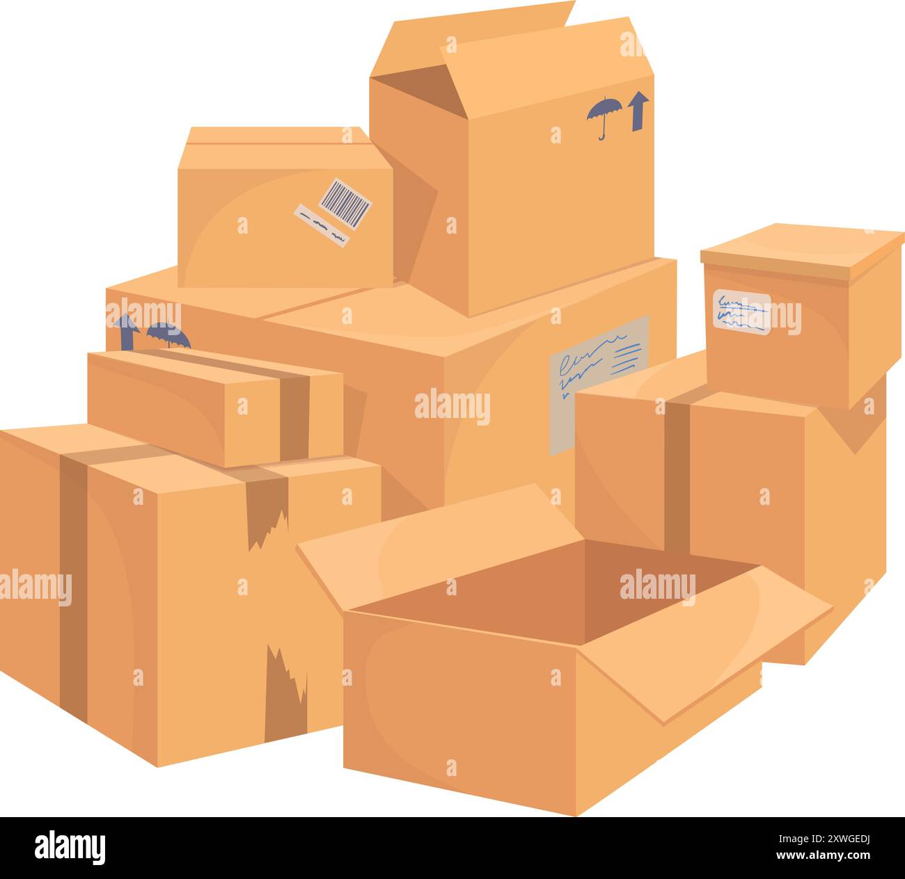 Shipping boxes pile. Storage containers. Delivery packs isolated on ...