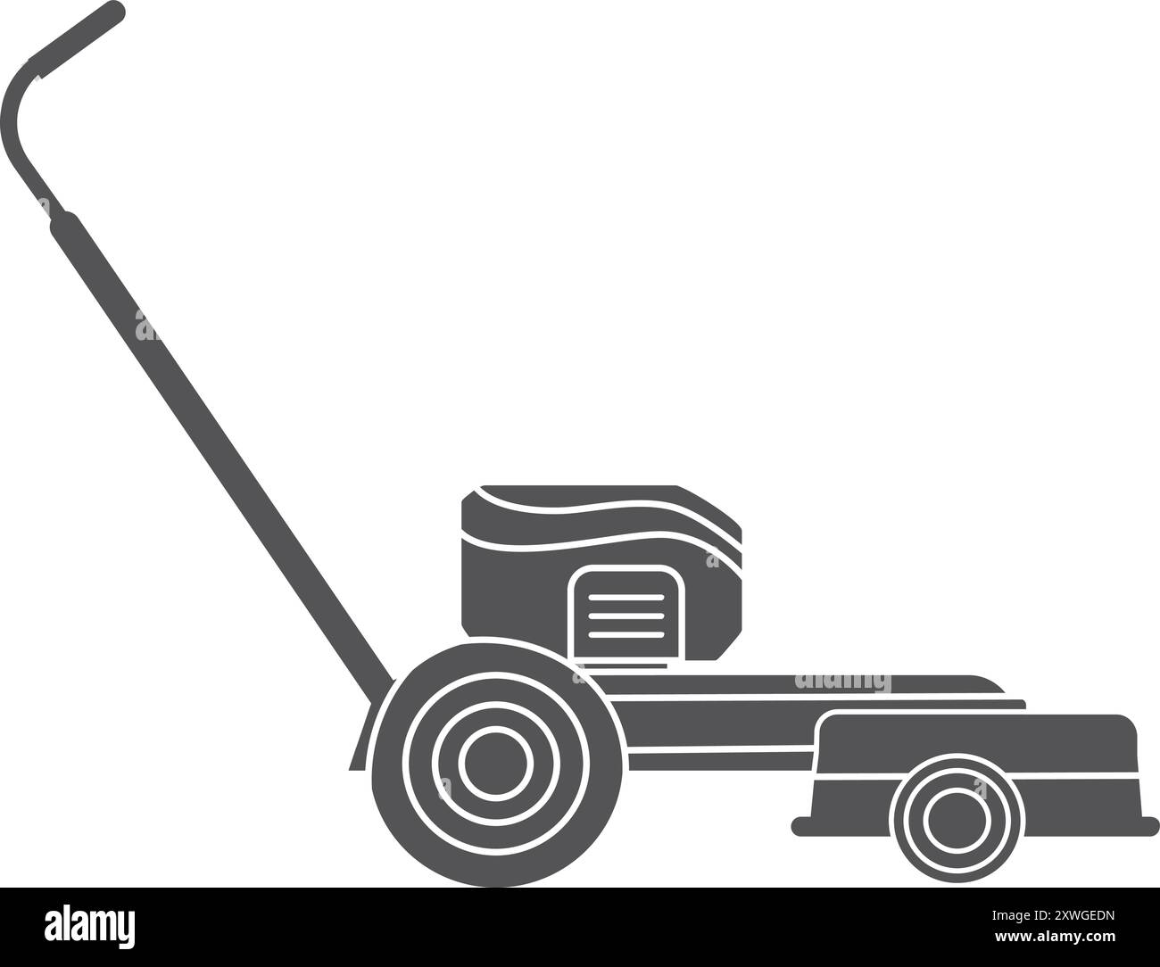Lawn trimming machine black icon. Push mower isolated on white ...