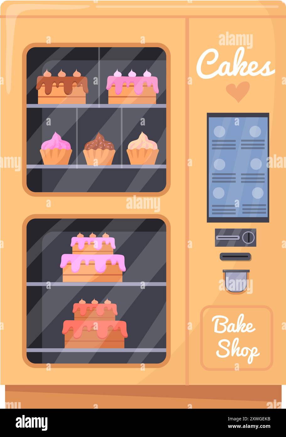 Cake kiosk. Cartoon sweet food vending machine isolated on white ...