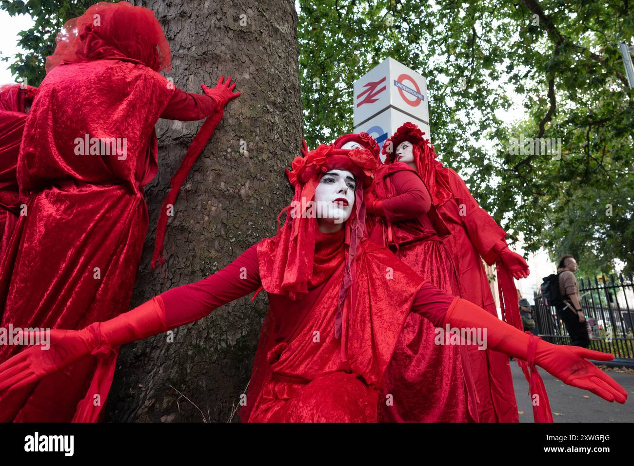 London, UK. 19 August, 2024. Extinction Rebellion's Red Rebel activist ...
