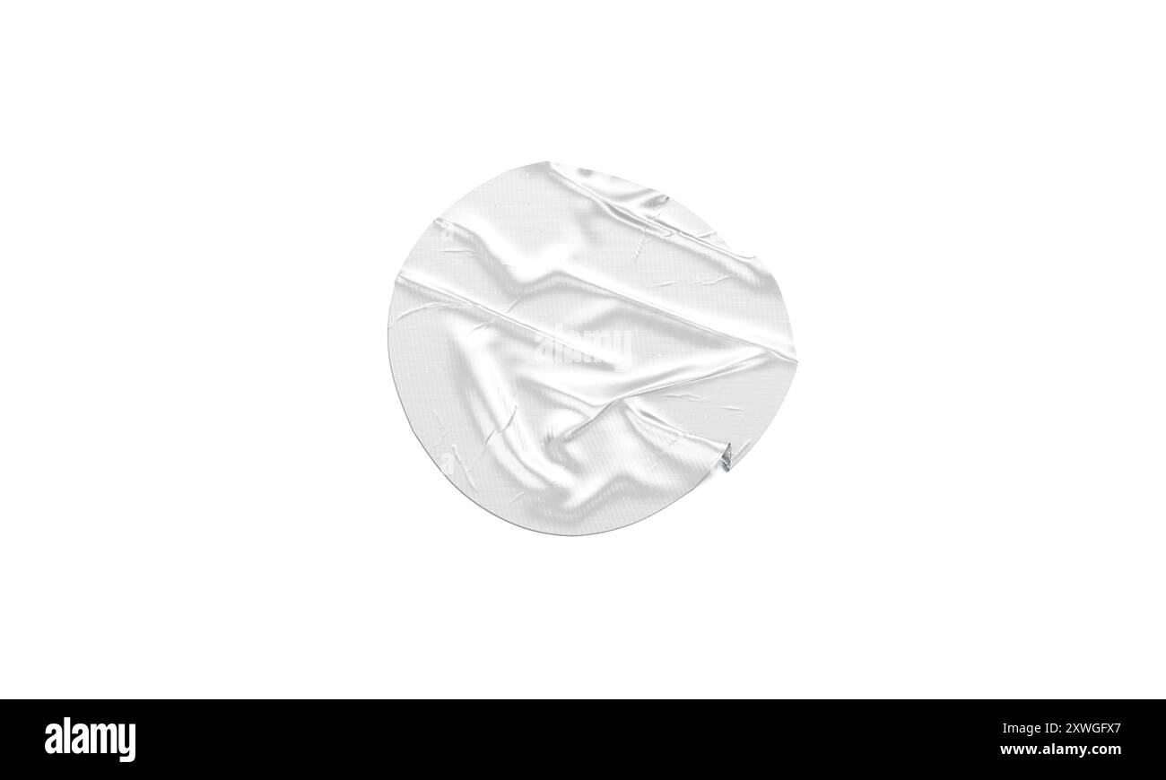 Blank white round adhesive crumpled tape mockup, top view, 3d rendering ...