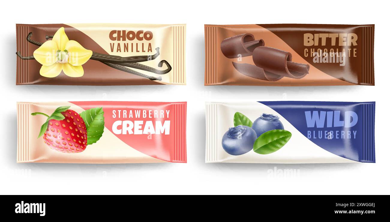 Cottage cheese desserts. Realistic dairy products product package ...