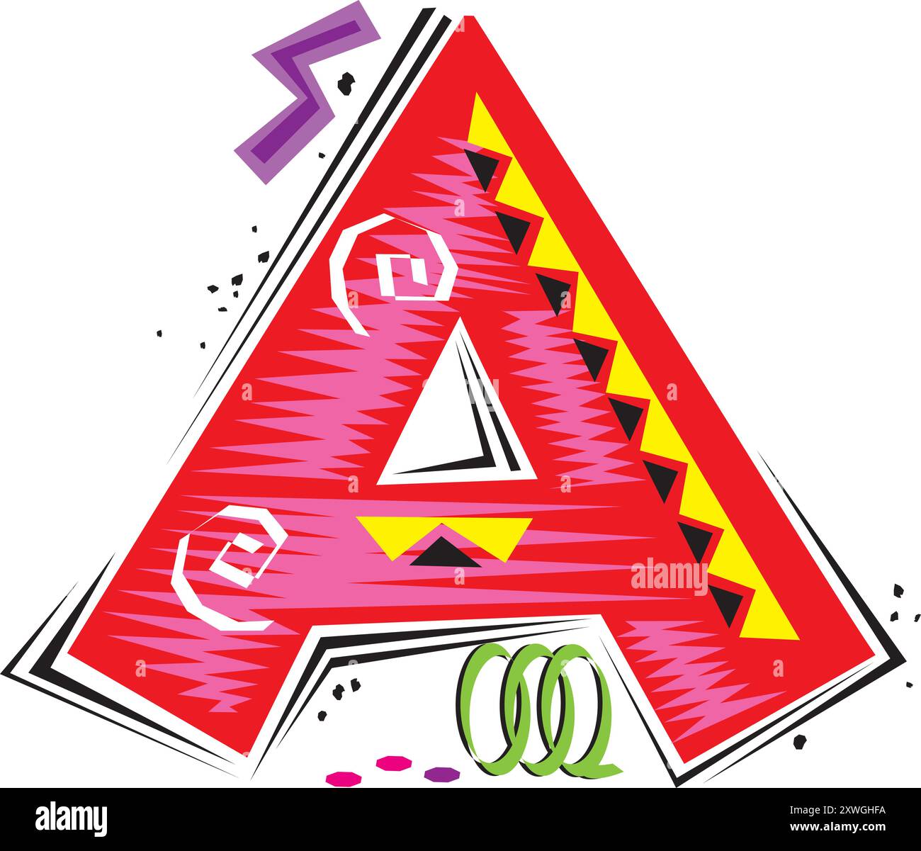 A decorative letter A in a Fiesta style with red, pink lines, and ...