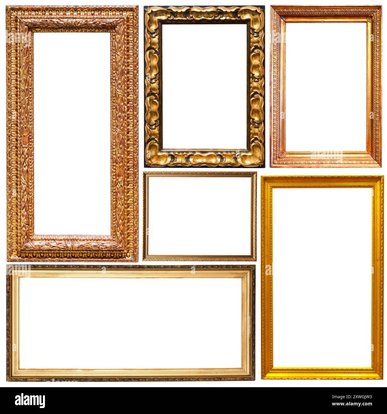 Collection of old empty art frames in different shapes isolated Stock ...