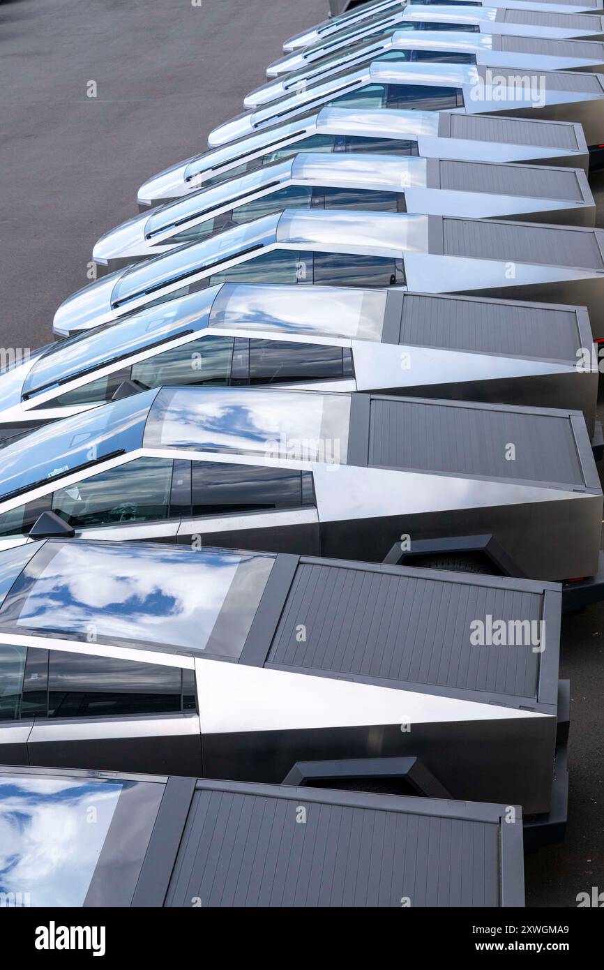 Seattle, Washington, USA. 18th Aug, 2024. A line of new Tesla ...