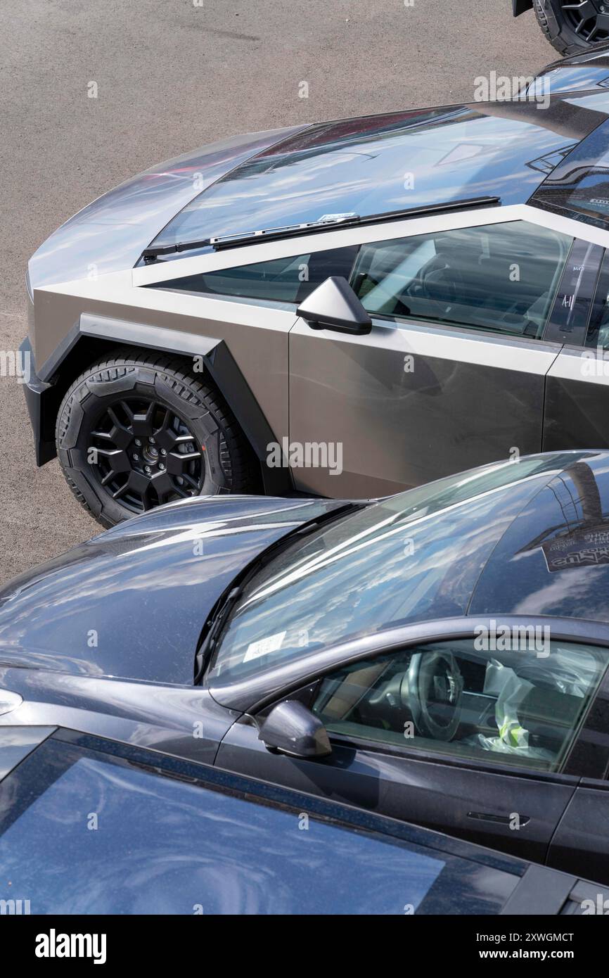 Seattle, Washington, USA. 18th Aug, 2024. A line of new Tesla ...