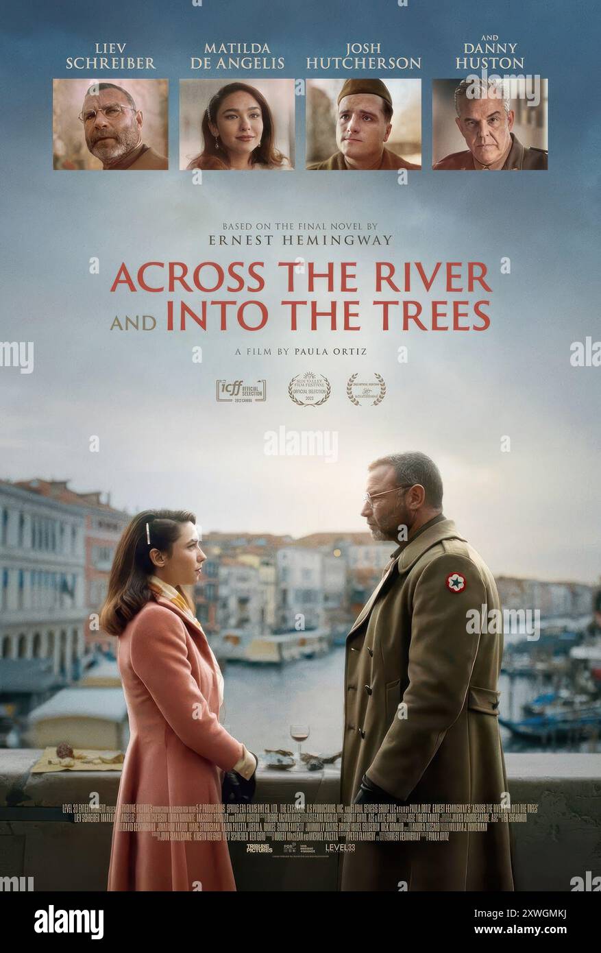 ACROSS THE RIVER AND INTO THE TREES, poster, top from left: Liev ...