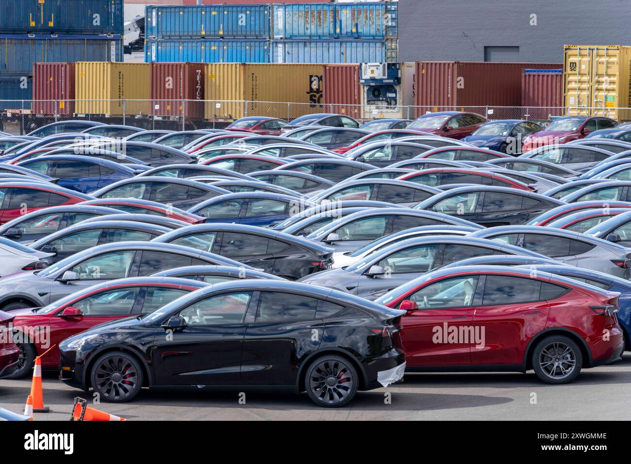 Seattle, Washington, USA. 18th Aug, 2024. Hundreds of new Tesla ...