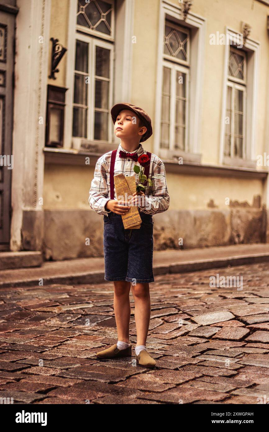 Outdoor retro photography of a boy in the Old Town Stock Photo - Alamy