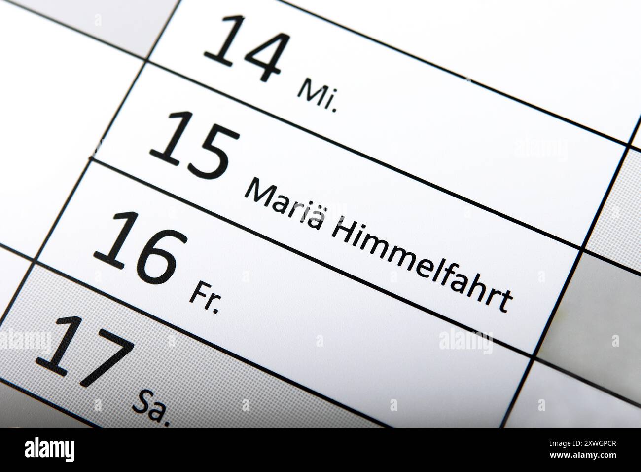 Annual calendar 2024, Assumption of the Virgin Mary Stock Photo - Alamy
