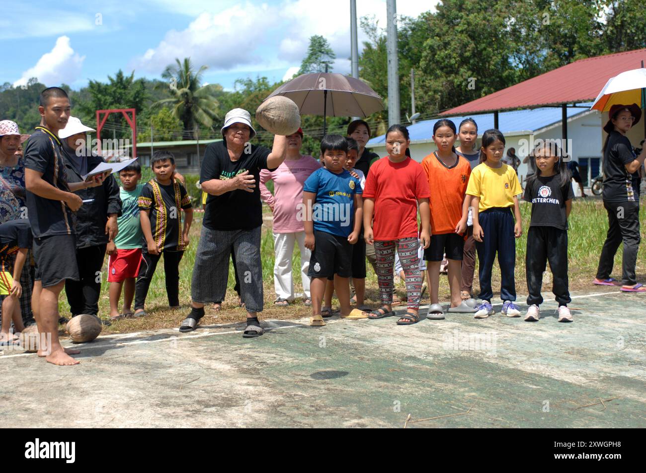 Coconut Ten Pin Bowling at a community festival, Bongkud, Ranau, Sabah ...