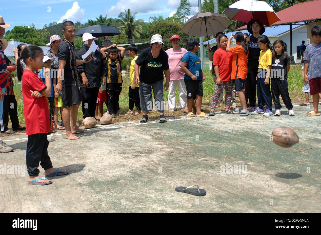 Coconut Ten Pin Bowling at a community festival, Bongkud, Ranau, Sabah ...