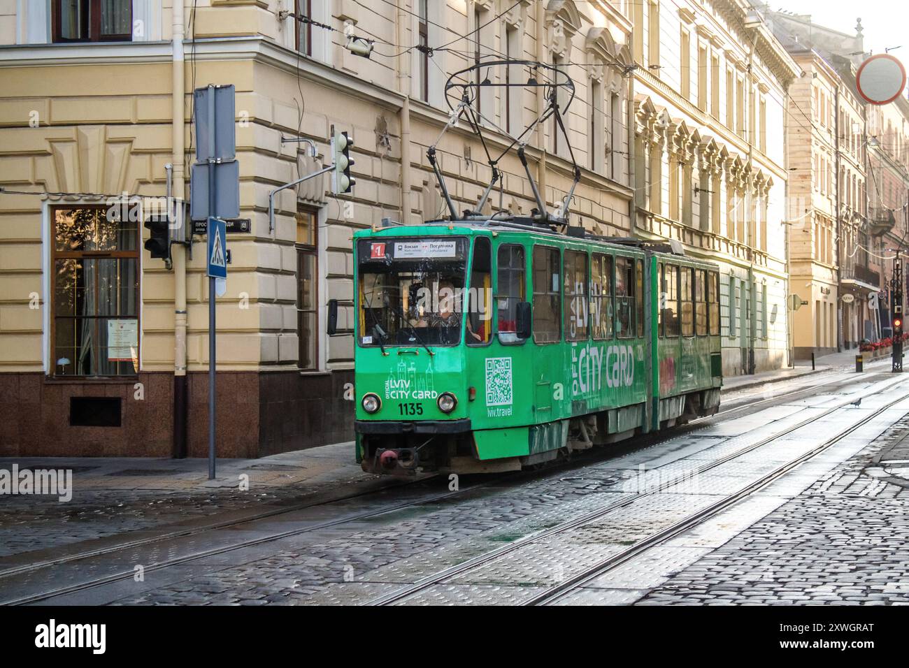Lviv, Ukraine, August 18, 2024 Lviv tram continues to operate while the ...
