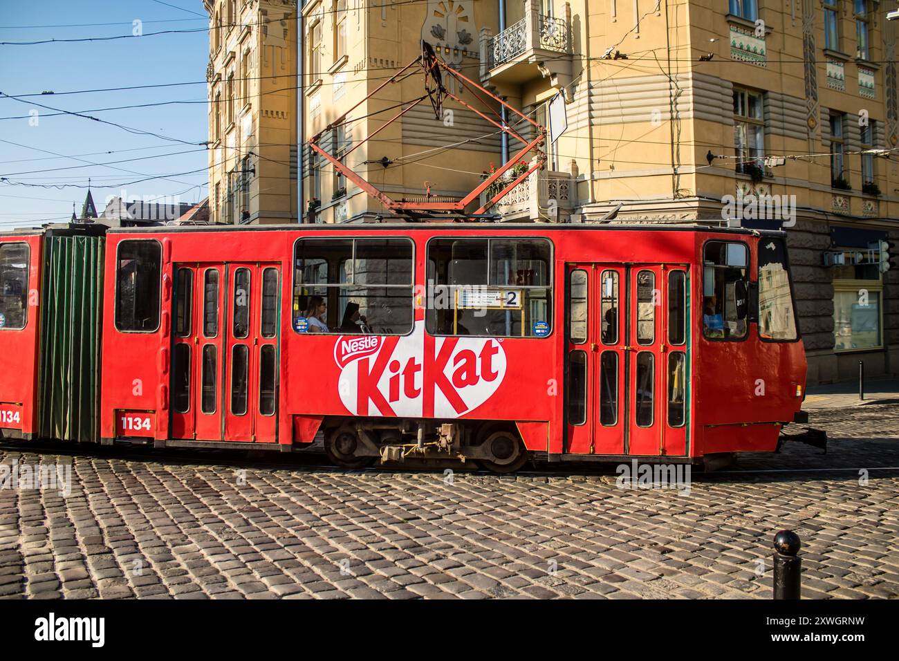Lviv, Ukraine, August 18, 2024 Lviv tram continues to operate while the ...