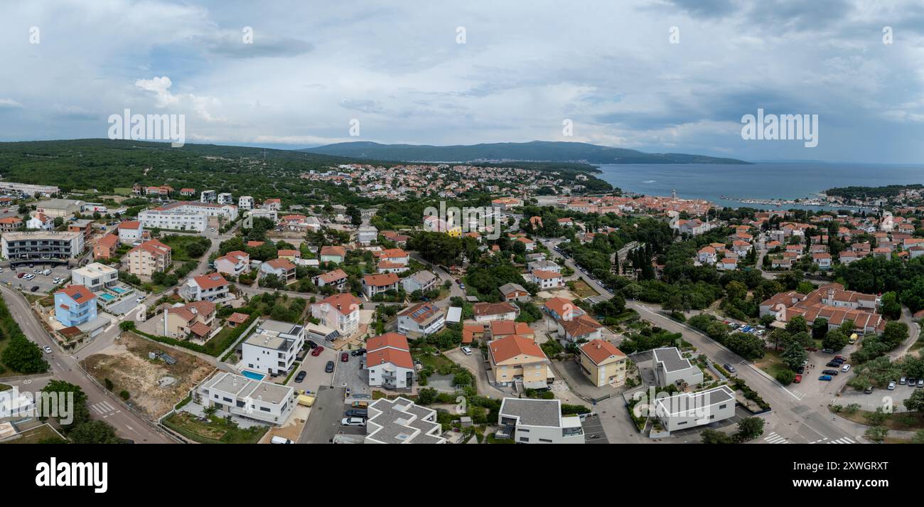 Aerial view of Krk town main port on the Croatian island with city ...