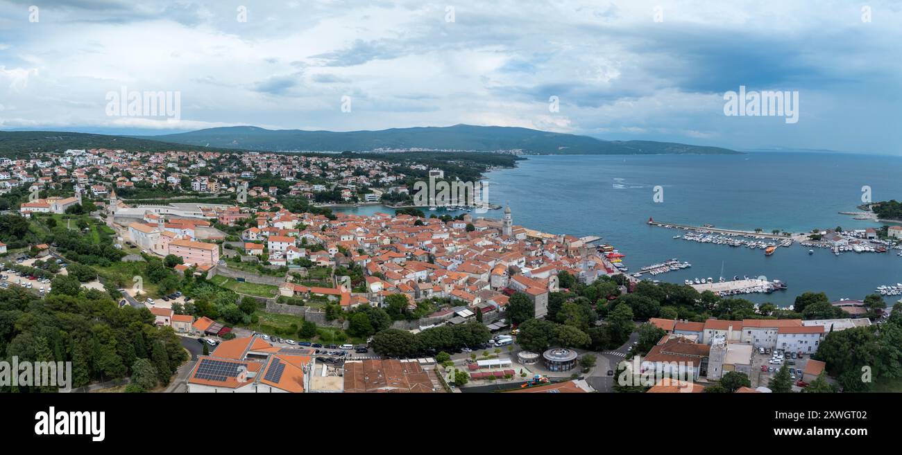 Aerial view of Krk town main port on the Croatian island with city ...