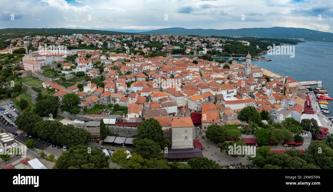 Aerial view of Krk town main port on the Croatian island with city ...