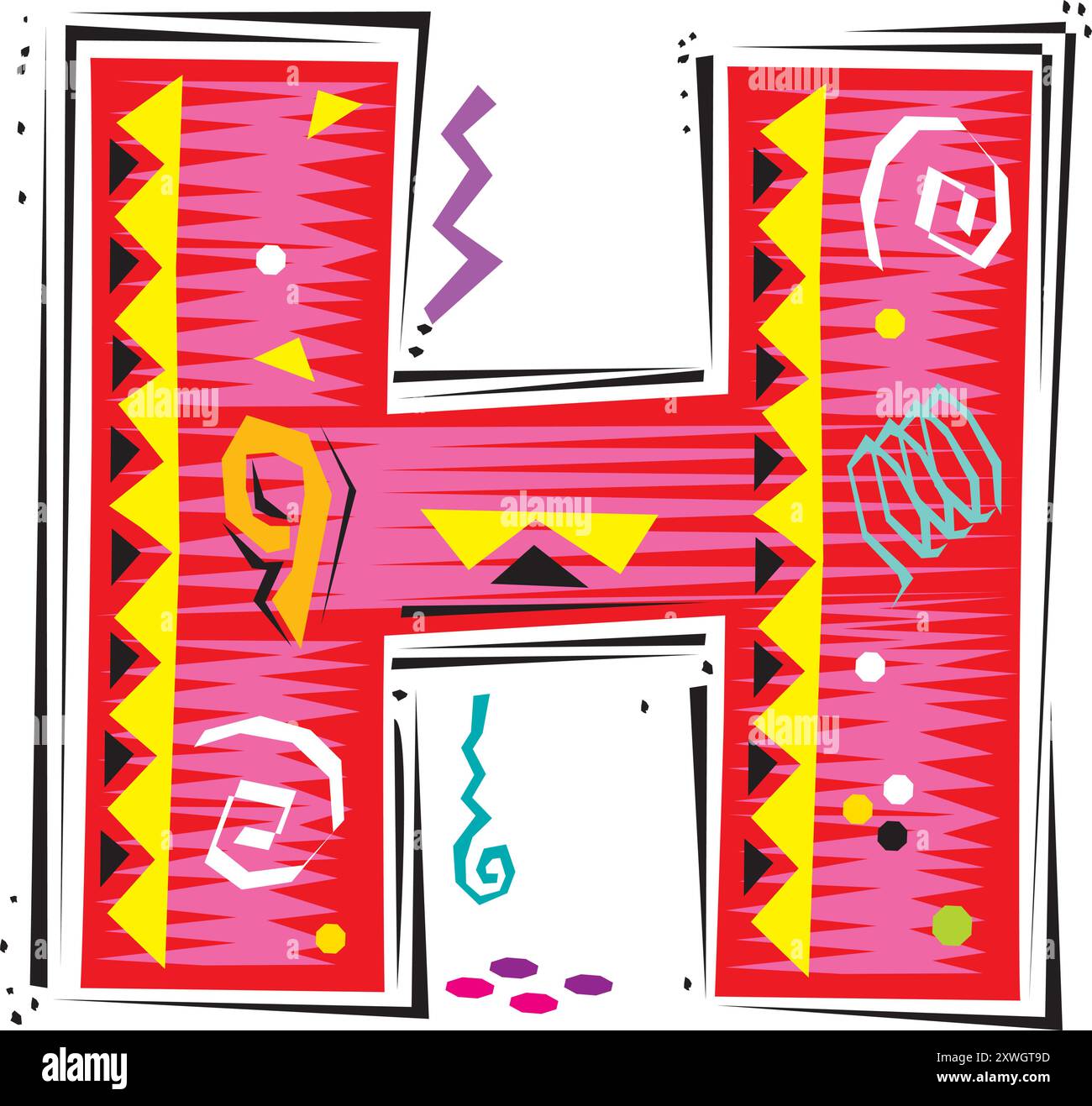 A decorative letter H in a Fiesta style with red, pink lines, and ...