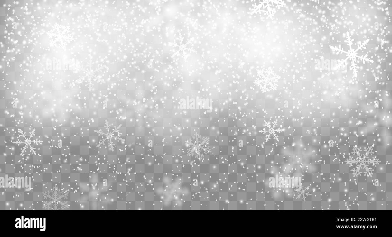 Realistic Christmas snow fall with snowflakes. Winter flakes overlay on ...