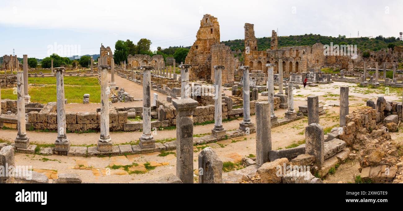 Ancient Hellenistic city gates and Agora in the antiquity city of Perge ...