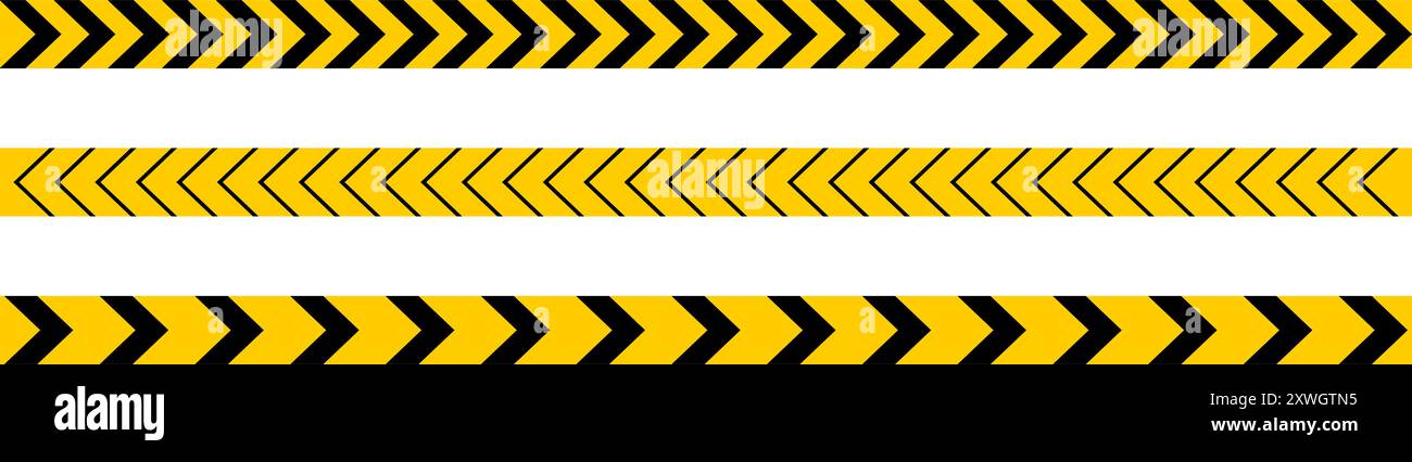 Set of horizontal caution tapes with black and yellow chevron print ...