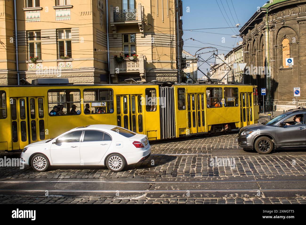Lviv, Ukraine, August 18, 2024 Lviv tram continues to operate while the ...