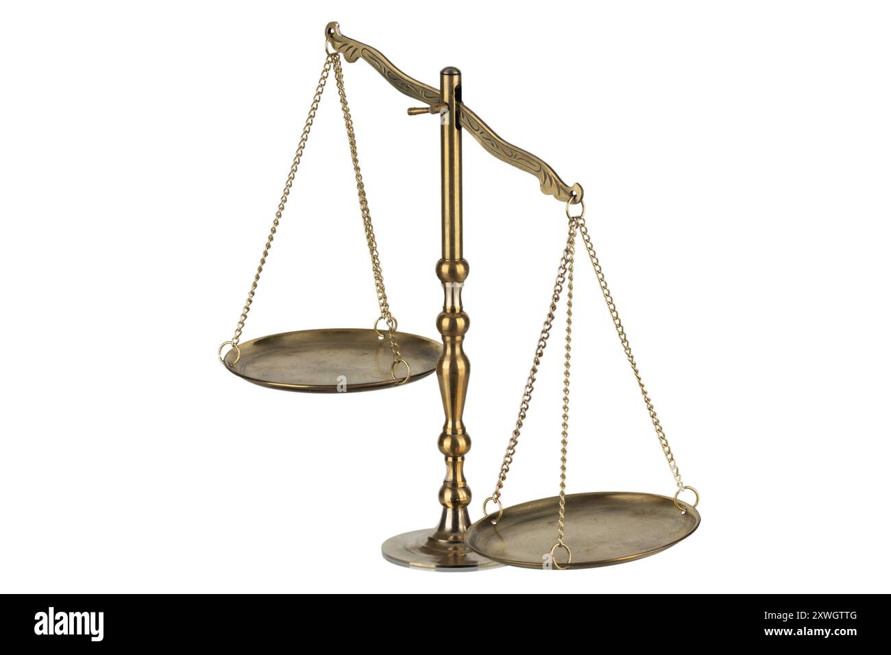 Bronze traditional balance scale with weights isolated on white ...