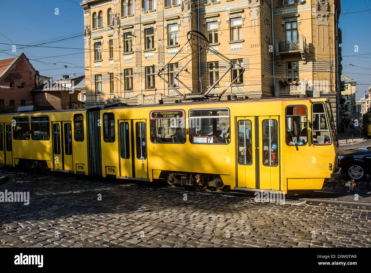 Lviv, Ukraine, August 18, 2024 Lviv tram continues to operate while the ...