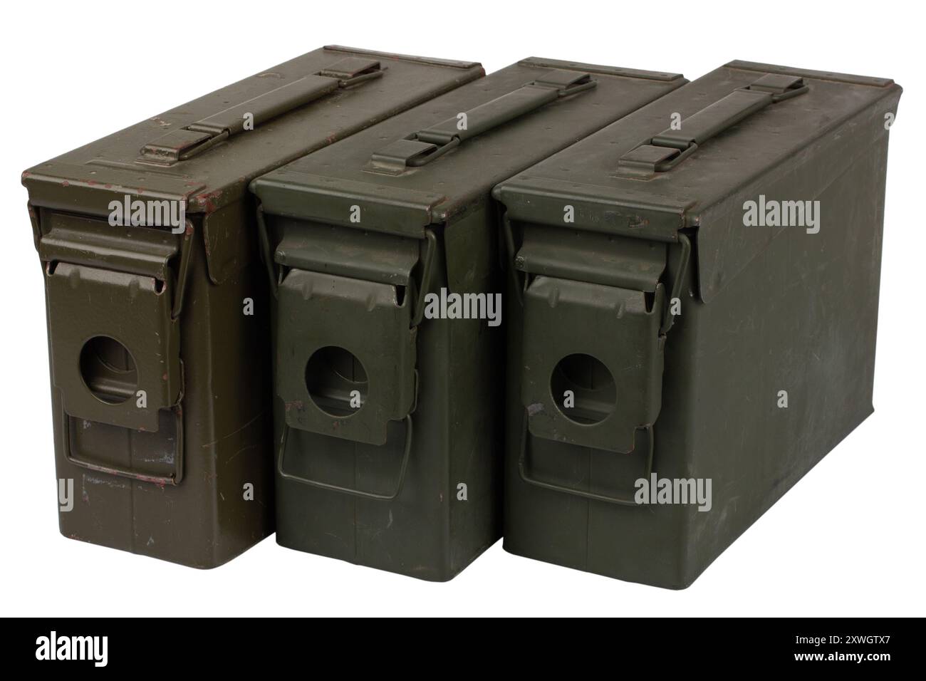US army green metal ammo boxes isolated on white Stock Photo - Alamy