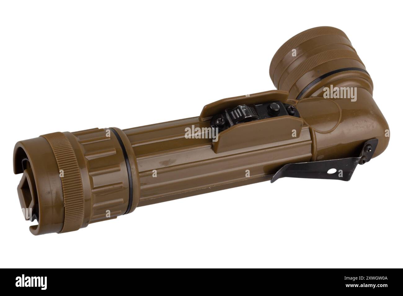 vintage military style flashlight isolated on white background Stock ...