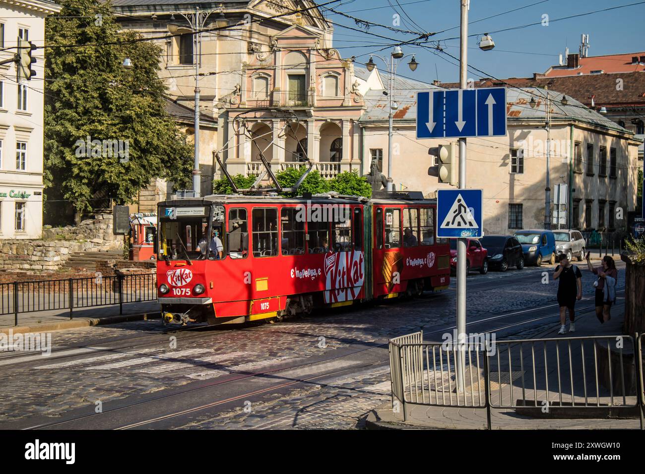Lviv, Ukraine, August 18, 2024 Lviv tram continues to operate while the ...