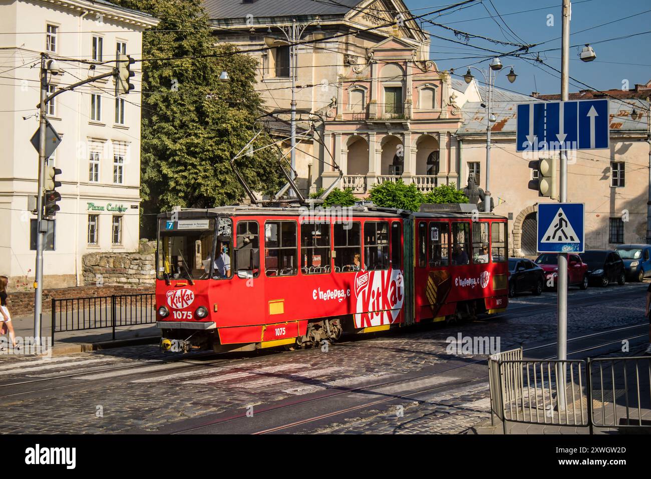 Lviv, Ukraine, August 18, 2024 Lviv tram continues to operate while the ...