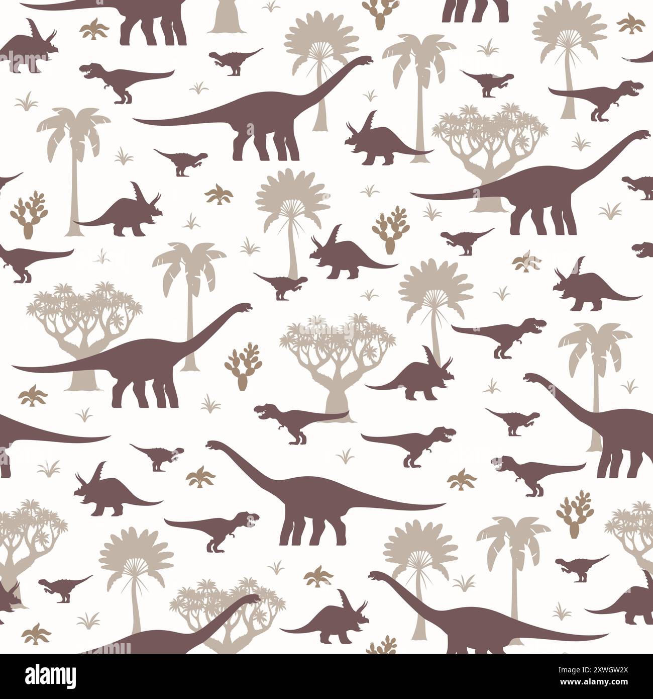 Prehistoric dinosaurs seamless pattern with Jurassic lizards and palm ...