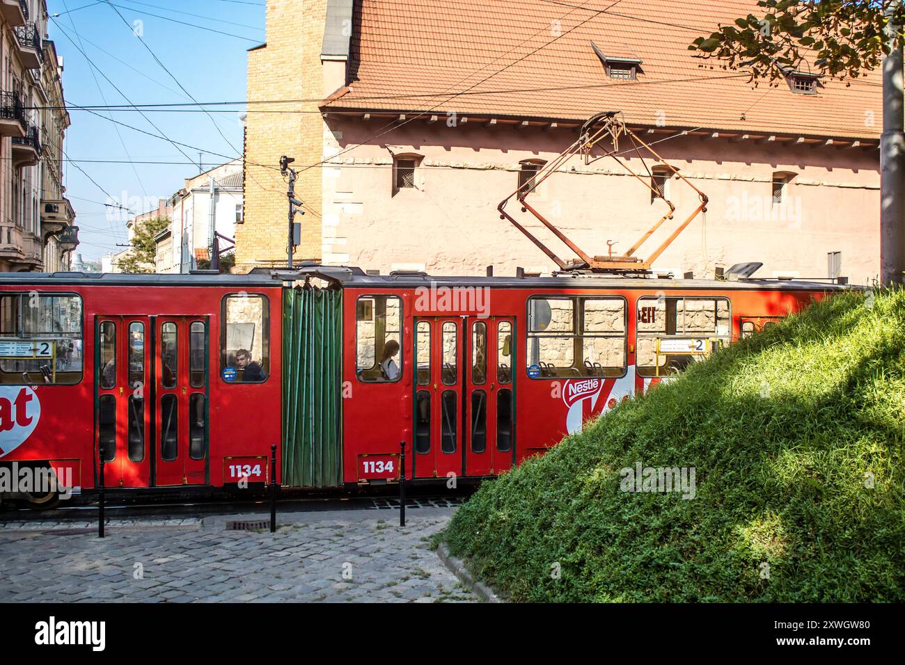 Lviv, Ukraine, August 18, 2024 Lviv tram continues to operate while the ...