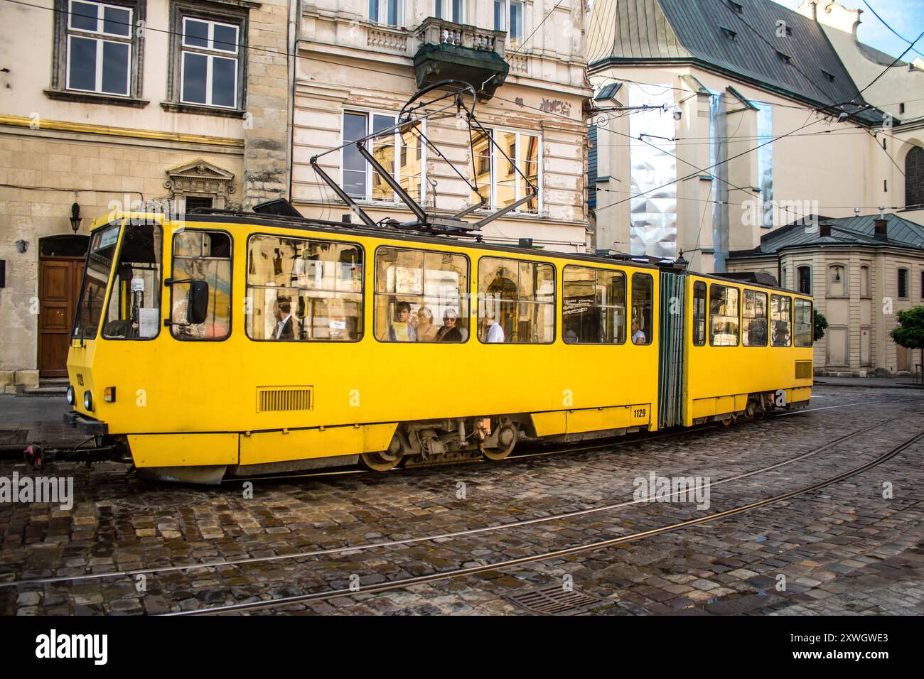Lviv, Ukraine, August 18, 2024 Lviv tram continues to operate while the ...