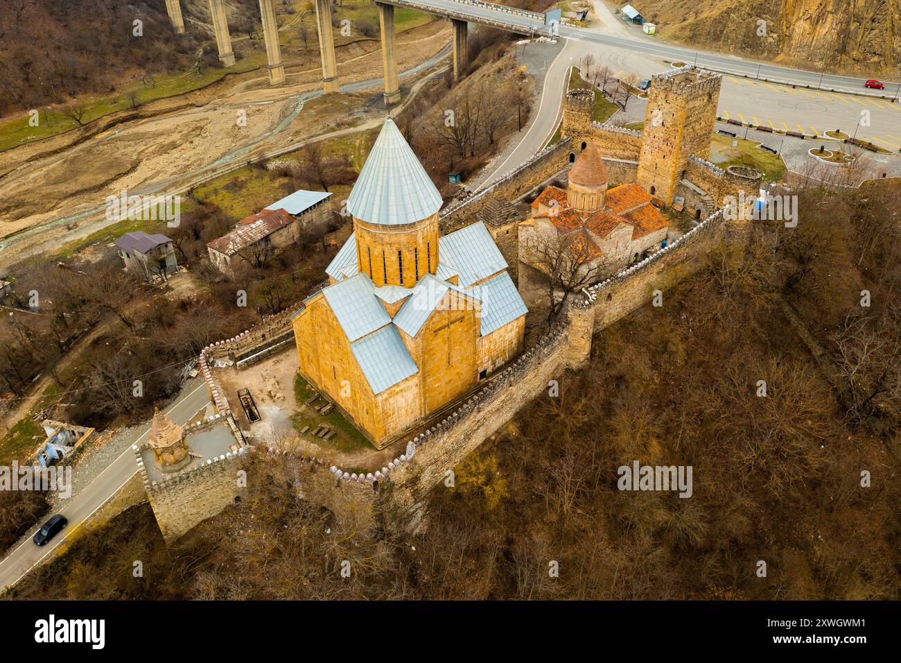 Aerial view of medieval fortified Ananuri Castle, Georgia Stock Photo ...