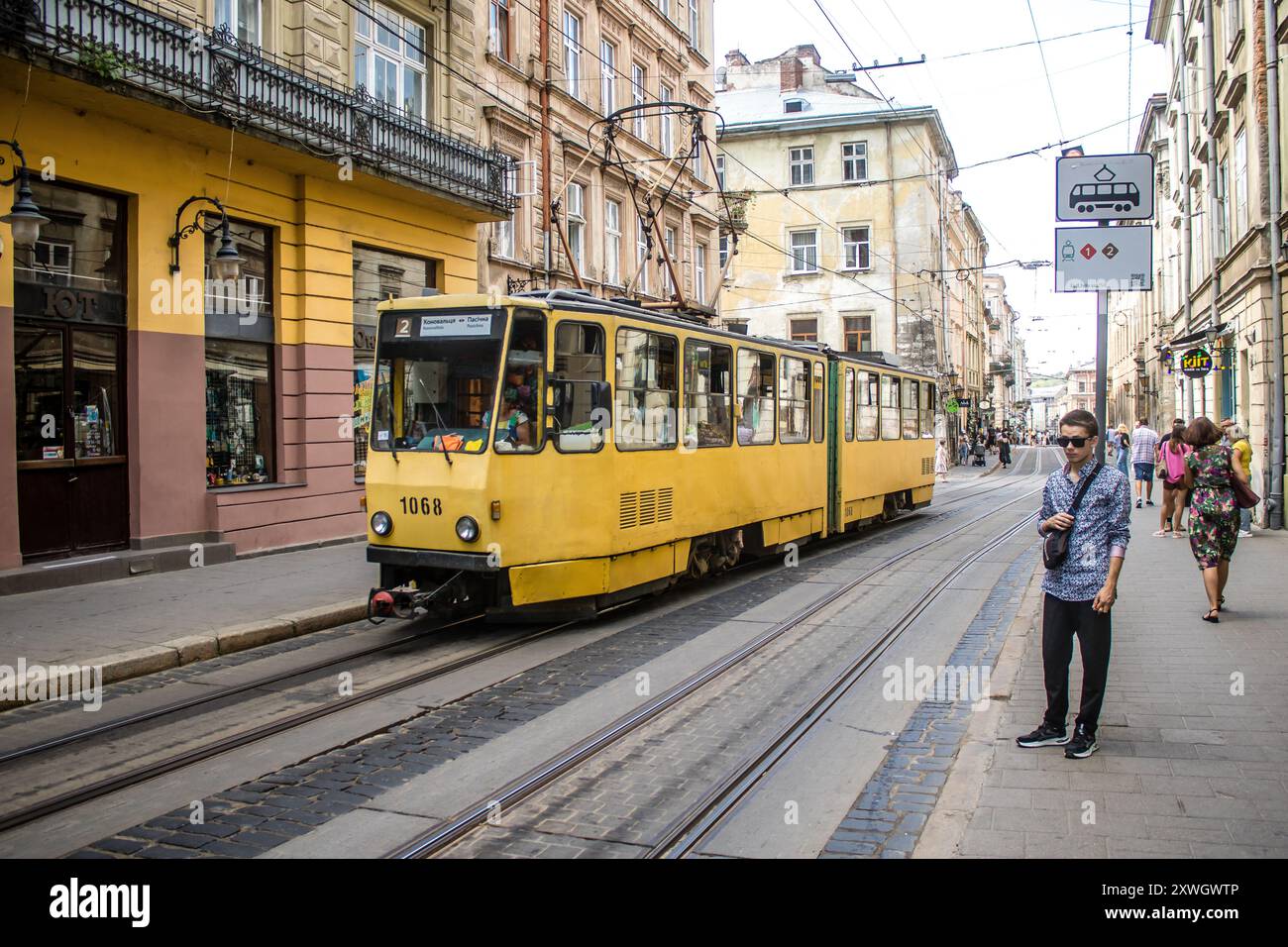 Lviv, Ukraine, August 18, 2024 Lviv tram continues to operate while the ...