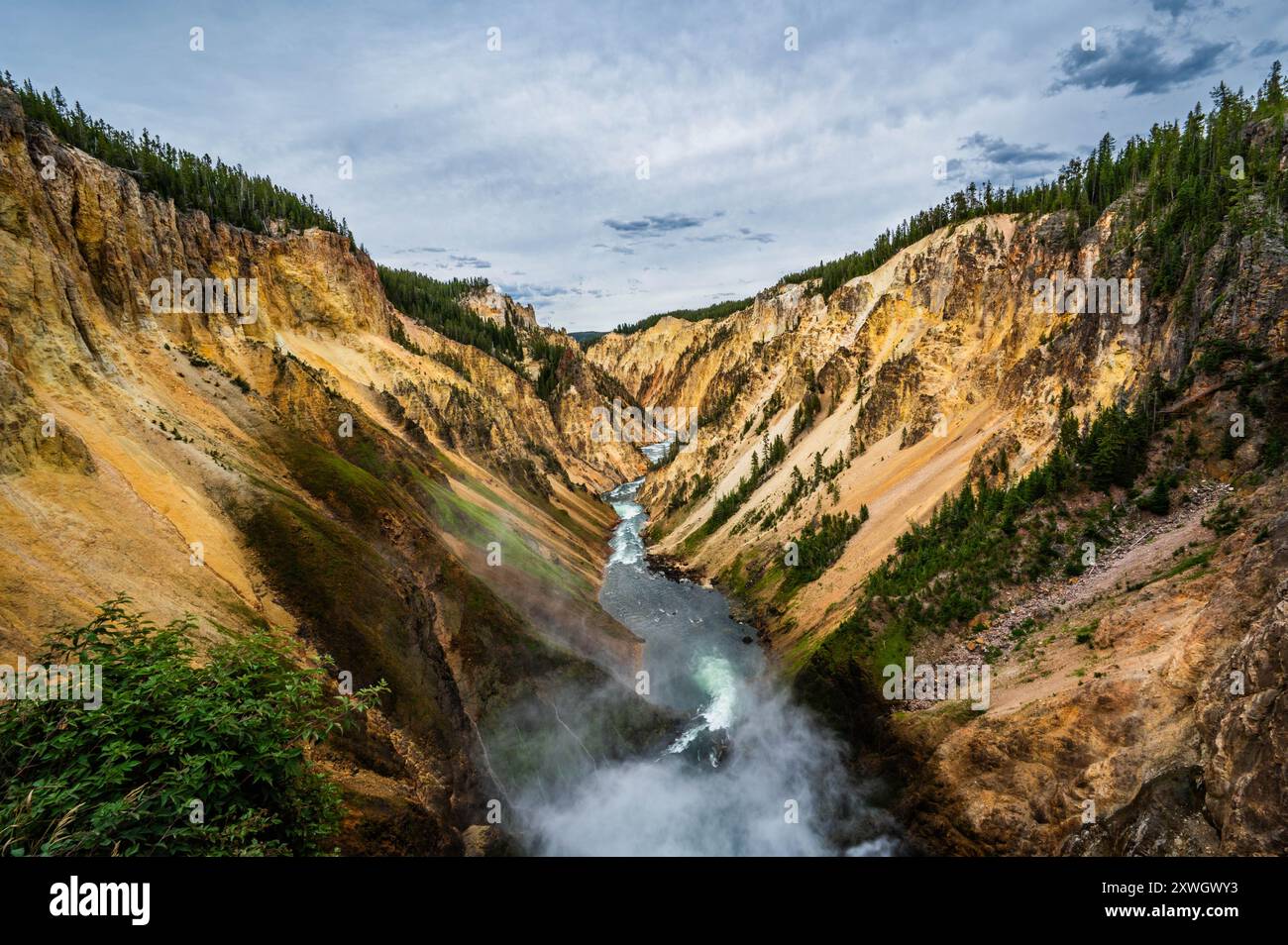 Grand Canyon of the Yellowstone National Park viewing upper and lower waterfalls from various ...