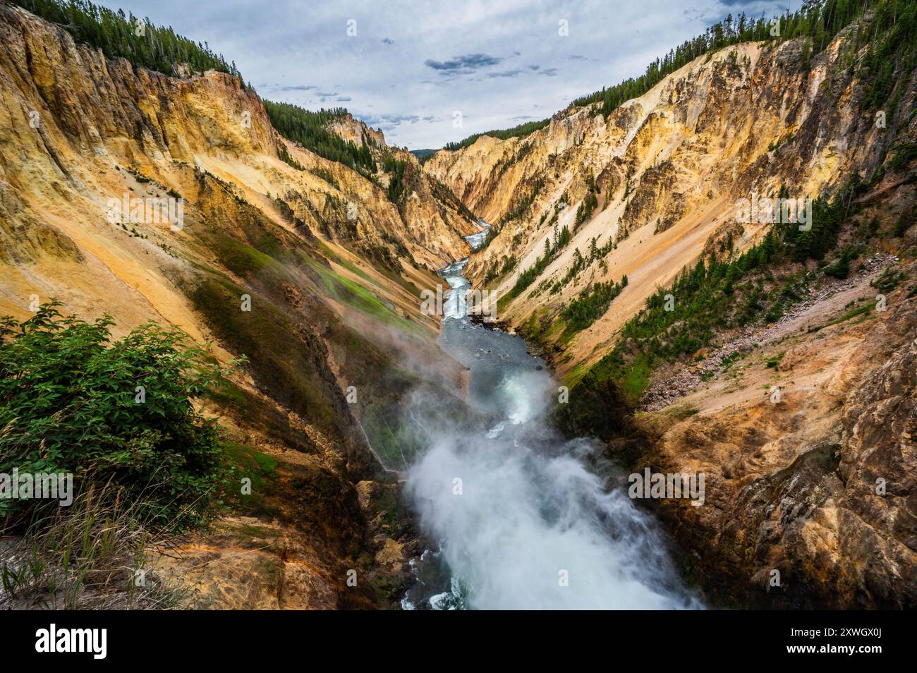 Grand Canyon of the Yellowstone National Park viewing upper and lower waterfalls from various ...