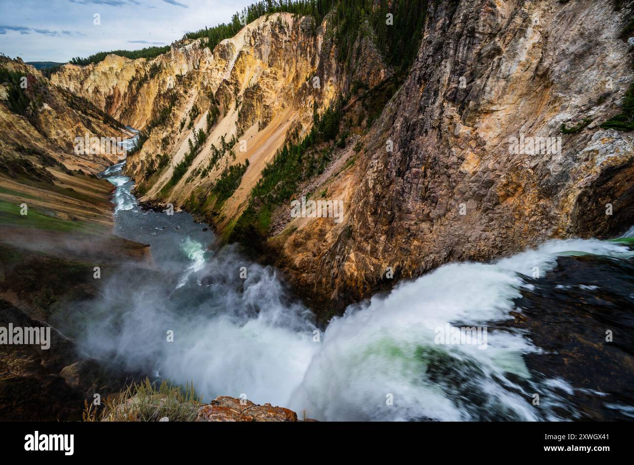 Grand Canyon of the Yellowstone National Park viewing upper and lower waterfalls from various ...