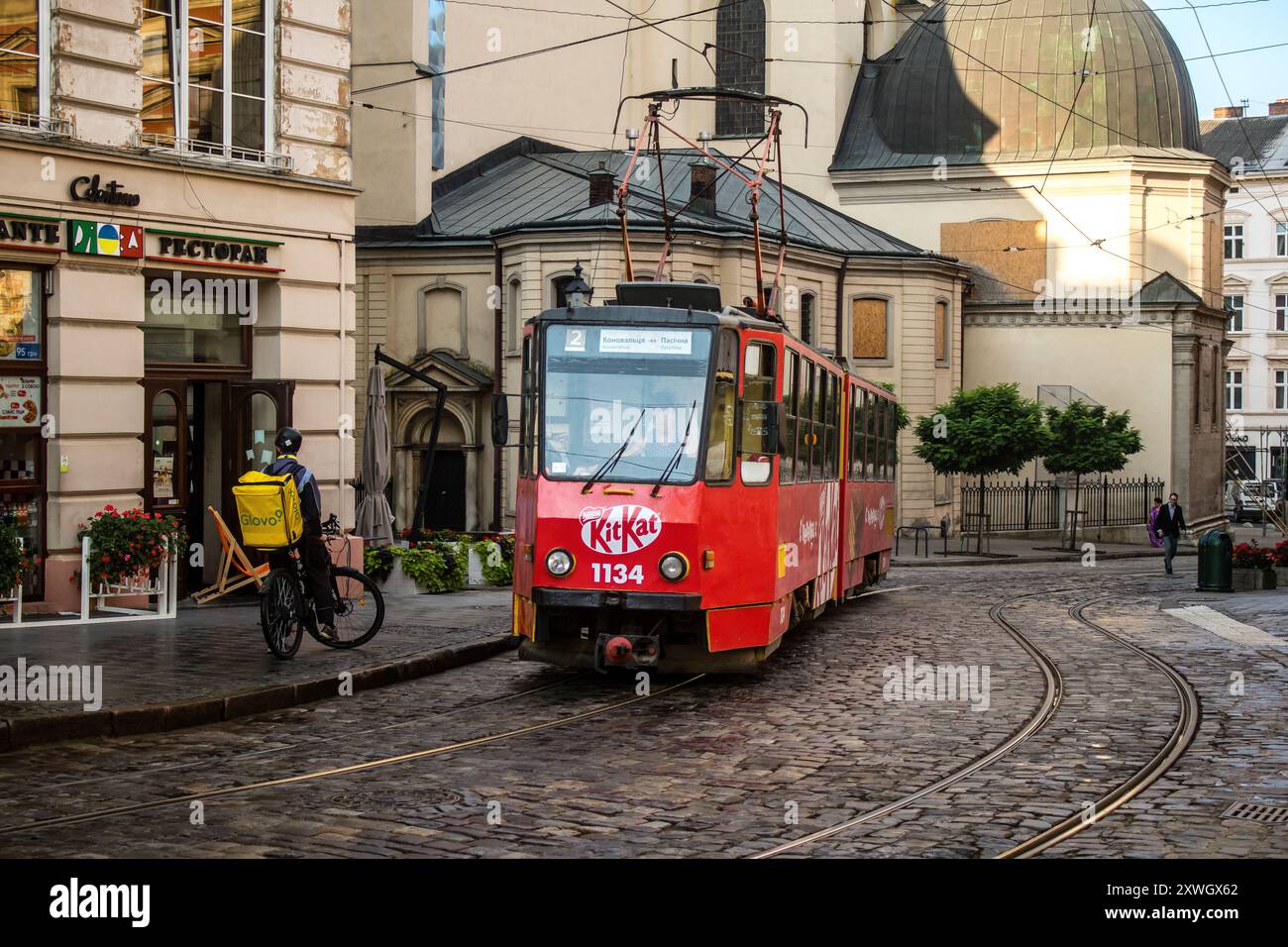 Lviv, Ukraine, August 18, 2024 Lviv tram continues to operate while the ...