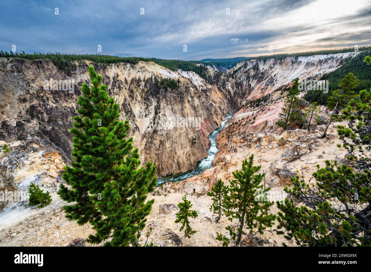Grand Canyon of the Yellowstone National Park viewing upper and lower waterfalls from various ...