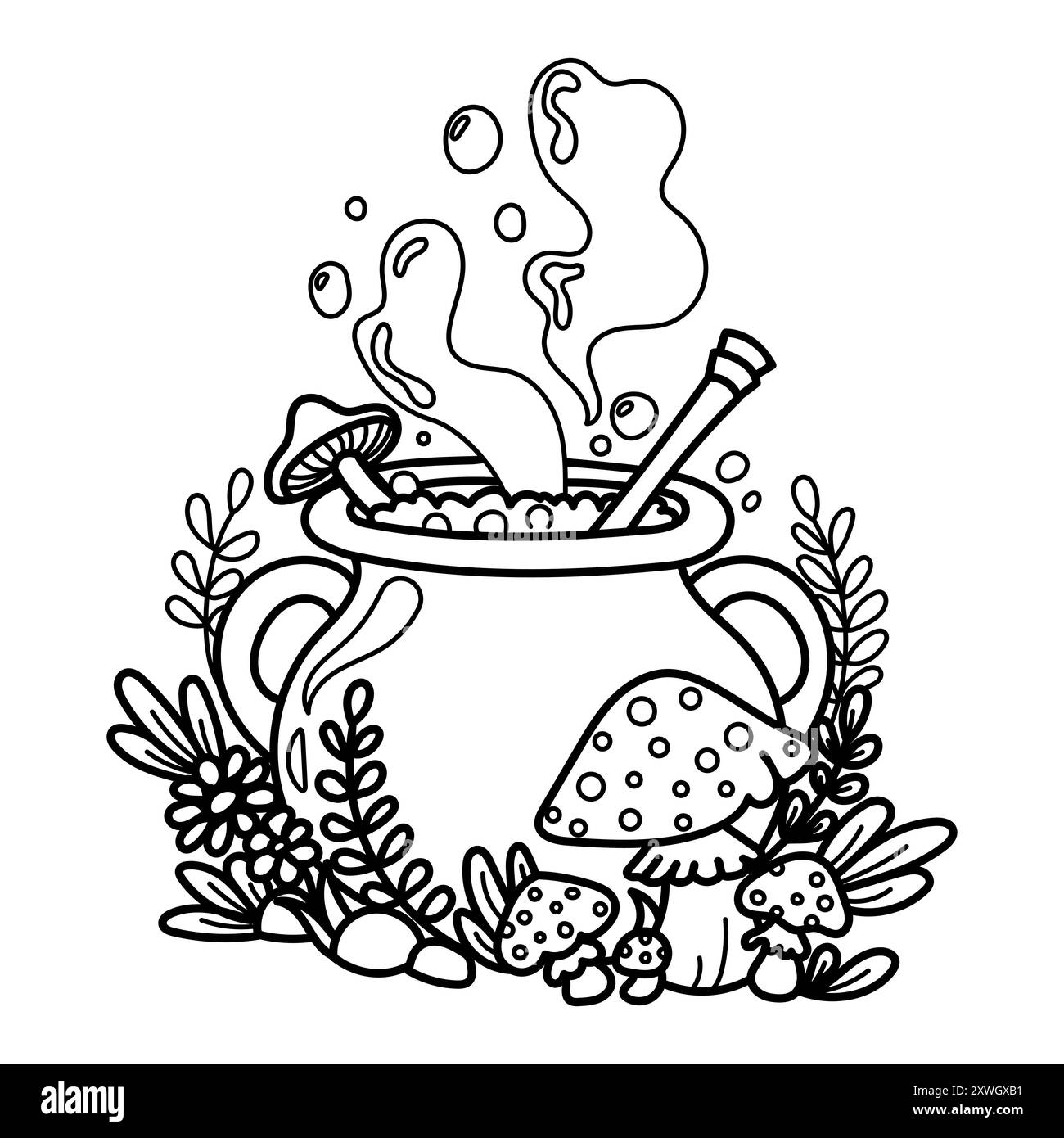 Enchanting cauldron bubbling with a magical potion, surrounded by ...