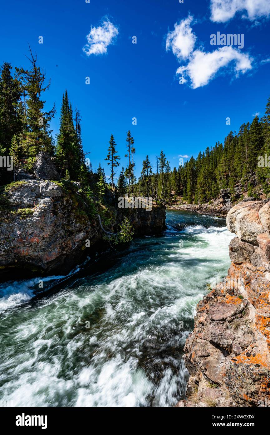 Grand Canyon of the Yellowstone National Park viewing upper and lower waterfalls from various ...