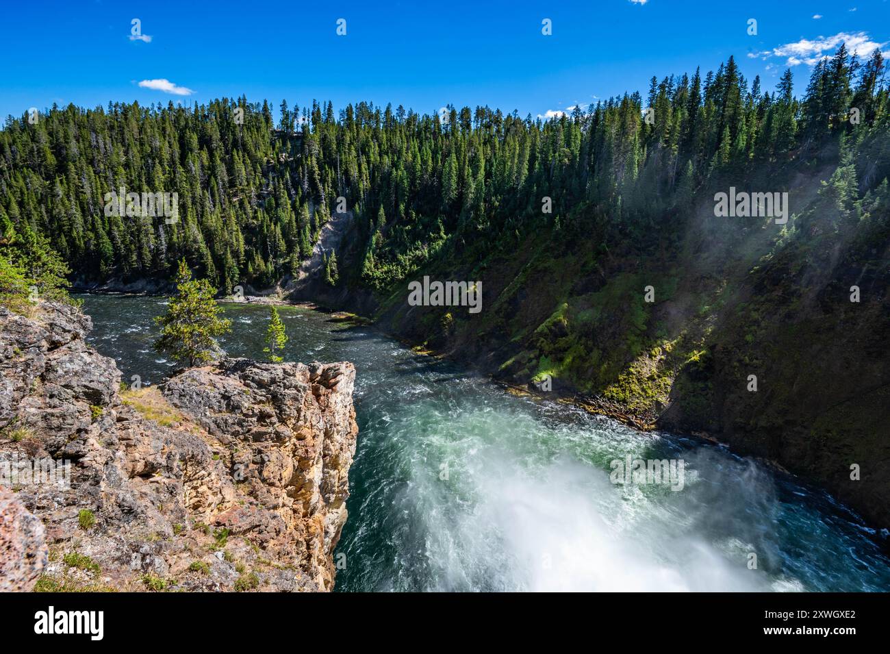 Grand Canyon of the Yellowstone National Park viewing upper and lower waterfalls from various ...