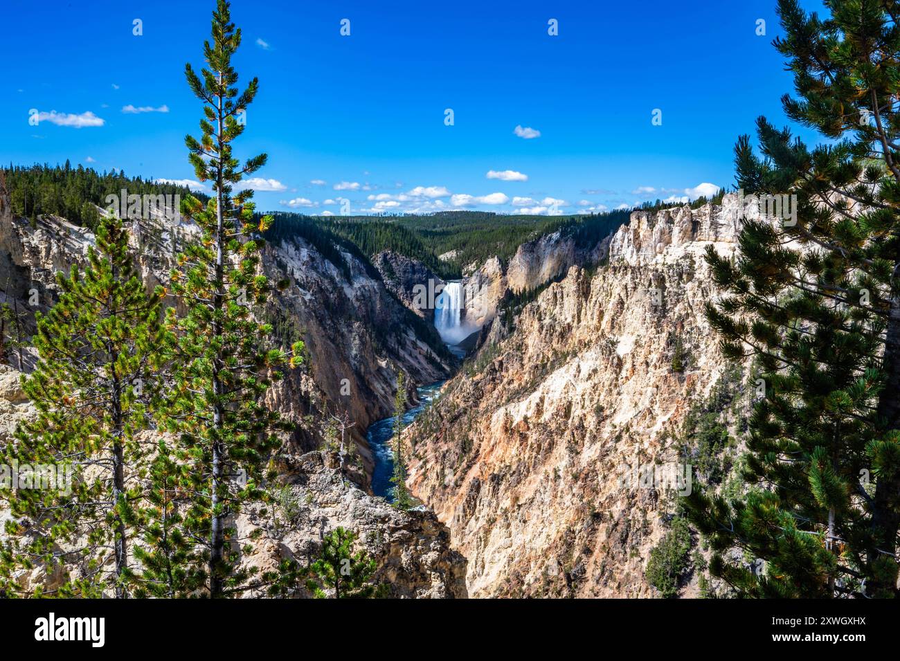 Grand Canyon of the Yellowstone National Park viewing upper and lower waterfalls from various ...