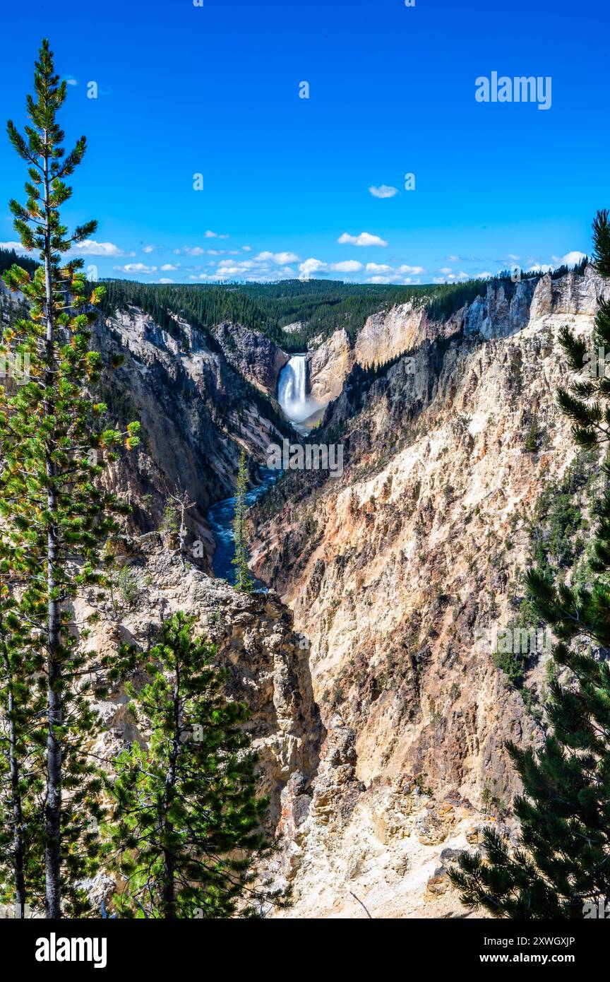 Grand Canyon of the Yellowstone National Park viewing upper and lower waterfalls from various ...