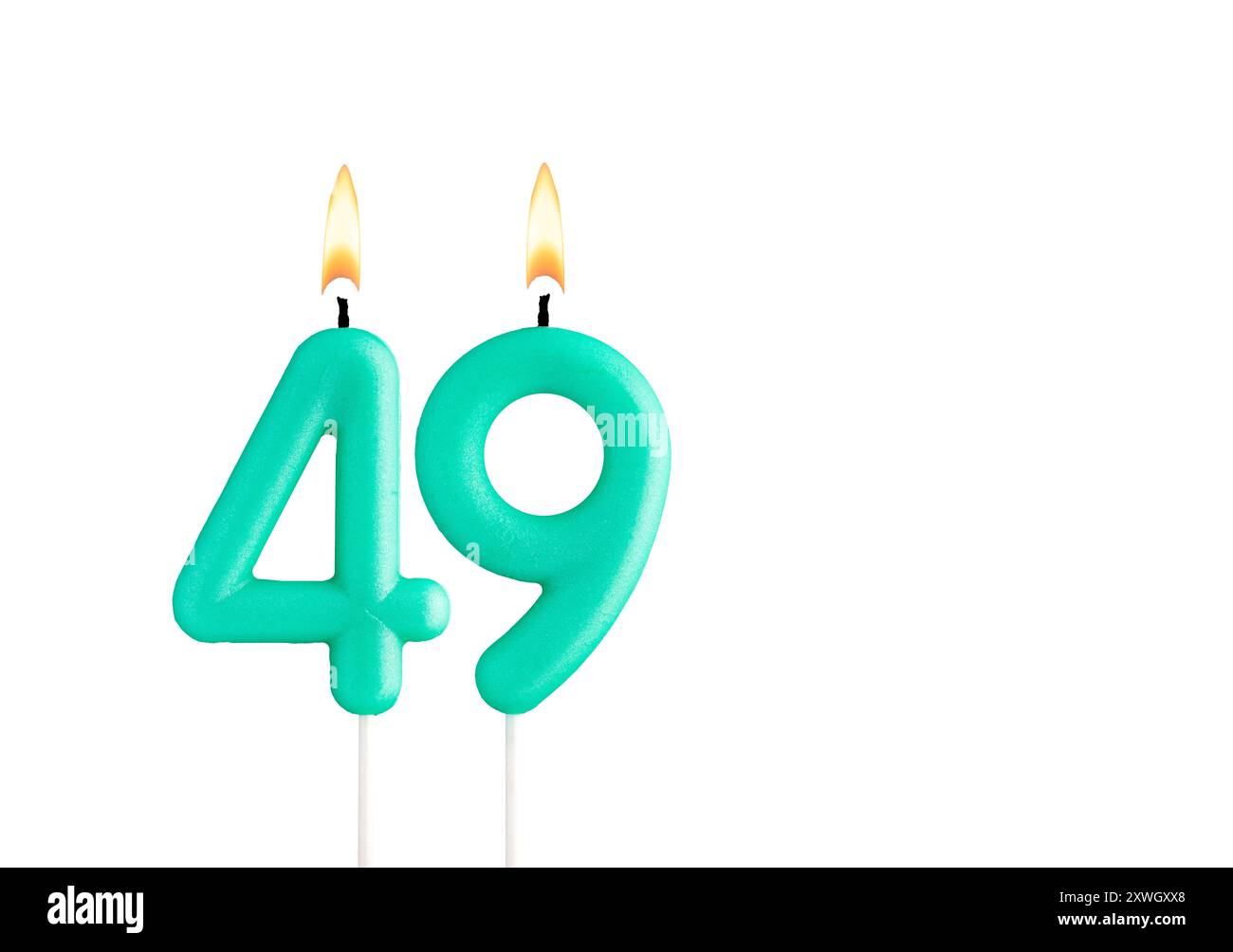 Green birthday candle on white background - Candle number 49 Stock ...