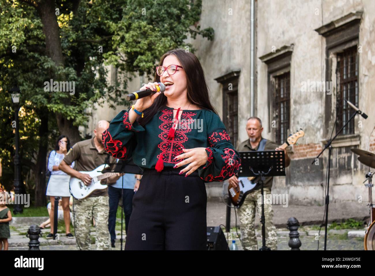 Lviv, Ukraine, August 18, 2024 Ukrainian military music group Siver ...
